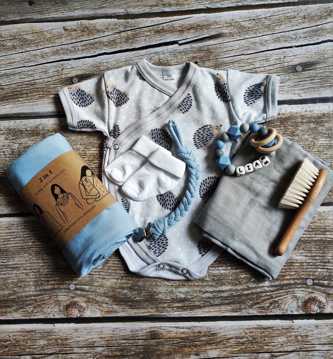Custom Newborn Baby Gift Set With Nursing Cover, Baby Boy Essentials ...