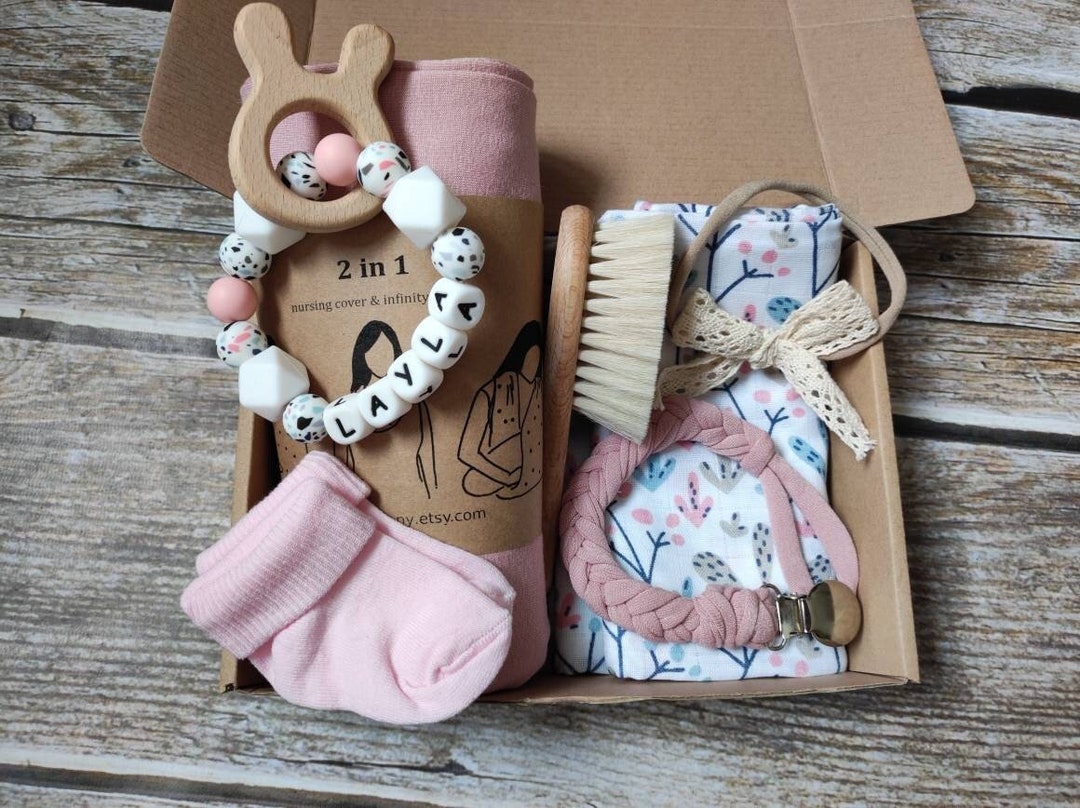 Personalized Baby Gift Box With Nursing Cover and Muslin Swaddle, Baby ...