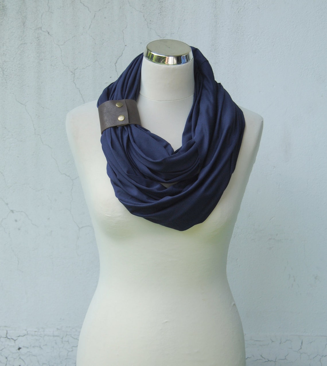 Navy Nursing Cover With a Leather Cuff, Nursing Scarf With a Cuff ...
