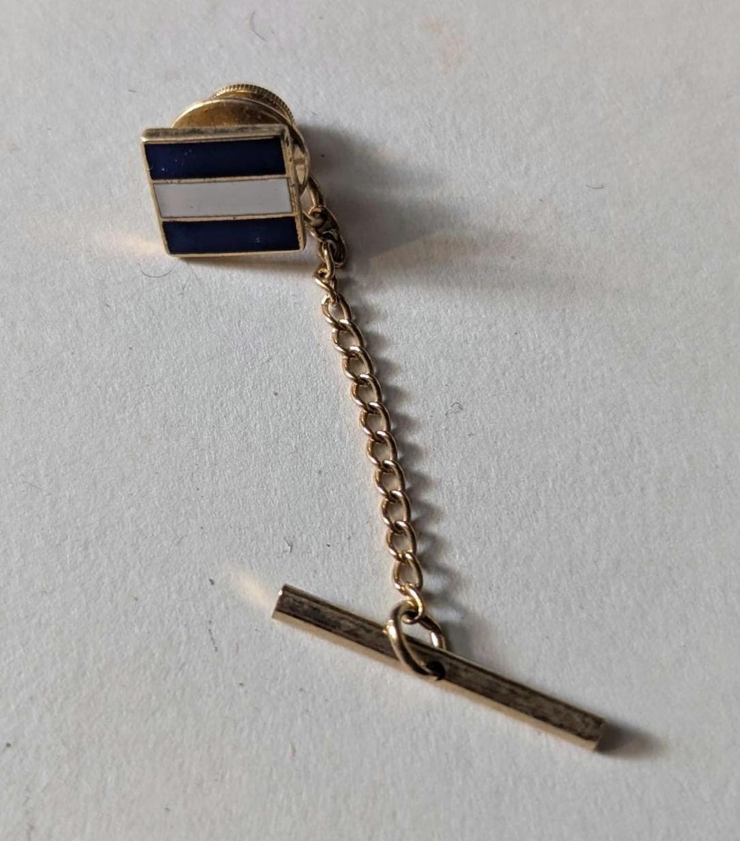 Vintage Nautical Flag Tie Tack, Code Flag J - Juliet, Blue, White, Blue ...