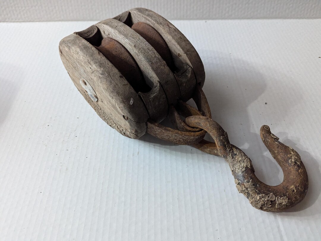 Antique Double Block and Tackle Pulley Wood and Metal - Etsy