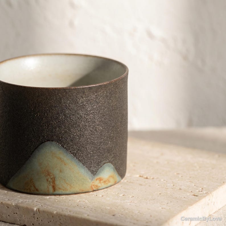Sculptural Ceramic Mountain Tea Cup, Japanese Style Sake Ceremony Decor ...