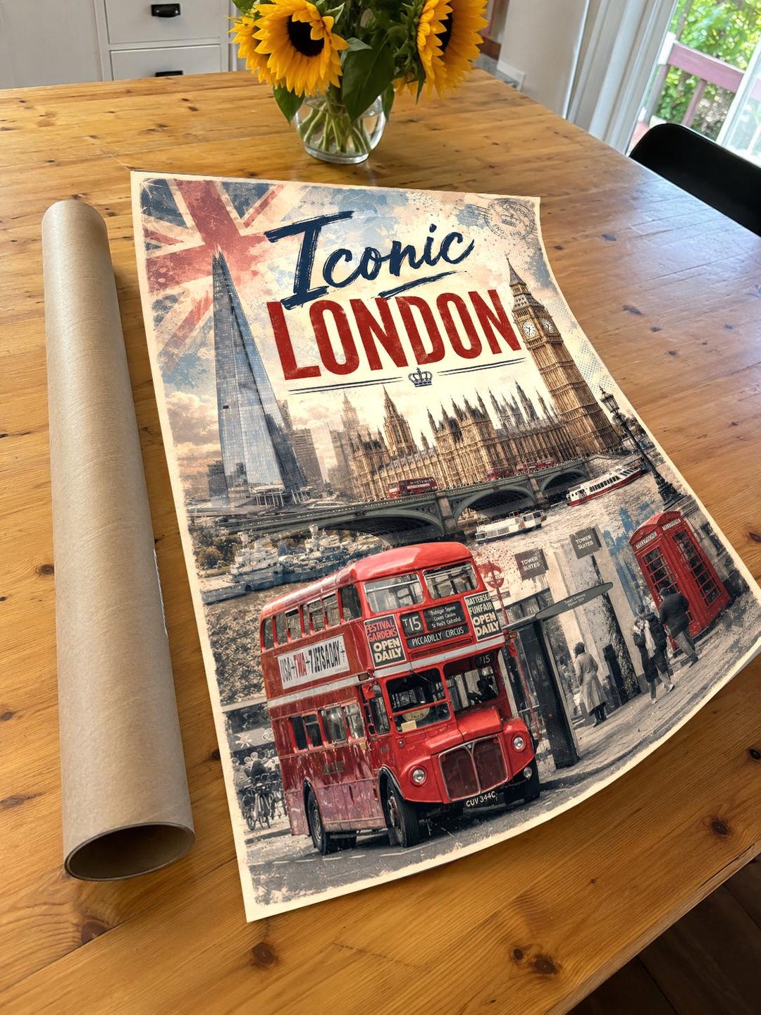 Iconic London Poster | Big Ben, Red Bus, British Landmarks Wall Art ...