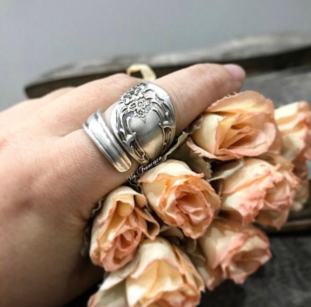 Custom Spoon Ring - Floral Wrap - Hand Stamped Vintage Silverplated ...
