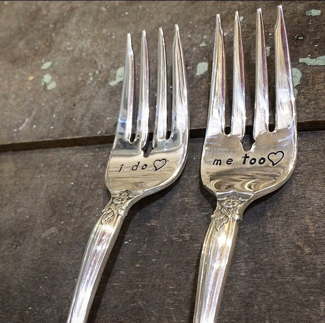 Hand Stamped Vintage Wedding Forks: Custom Silver Plated Anniversary ...