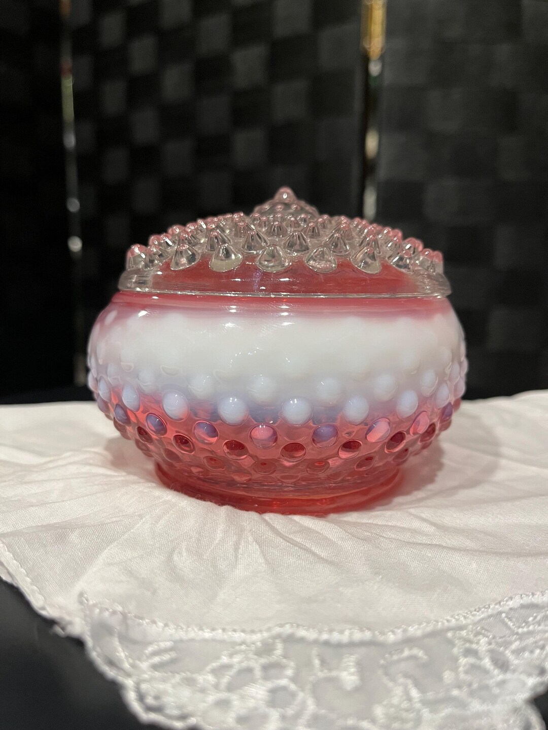 Fenton Vintage Cranberry Opalescent Hobnail Powder Jar - Etsy
