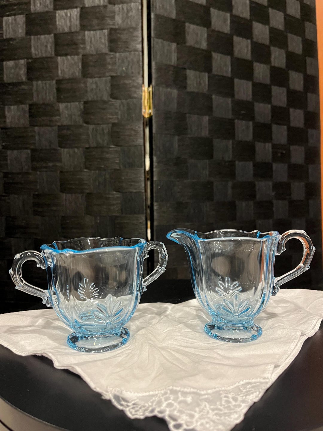 Vintage Azure Blue Glass Creamer & Sugar Set - Etsy