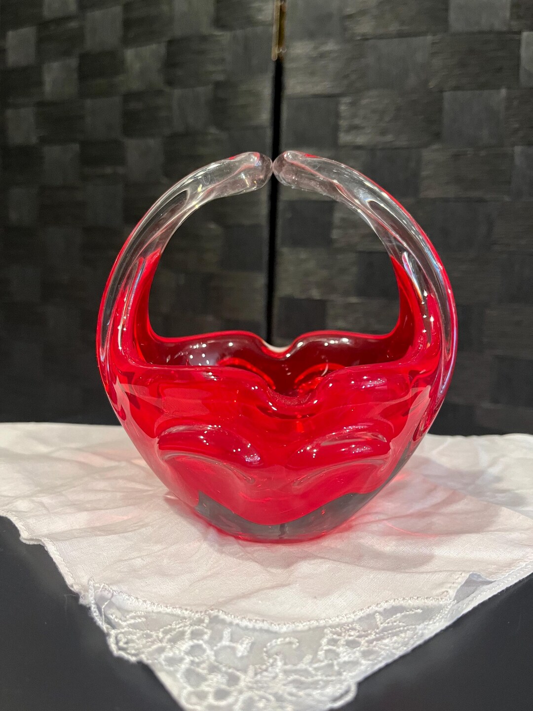 Vintage Red Art Glass Basket - Etsy