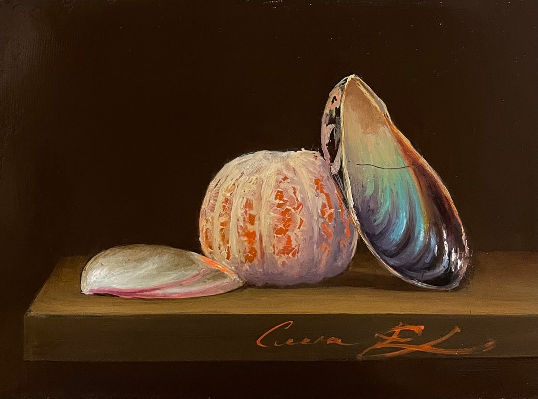 Painting Seashells Orange Mussel, Original Painting, Oil Paints, Still ...