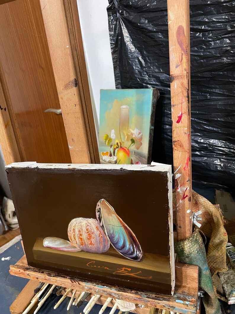 Painting Seashells Orange Mussel, Original Painting, Oil Paints, Still ...