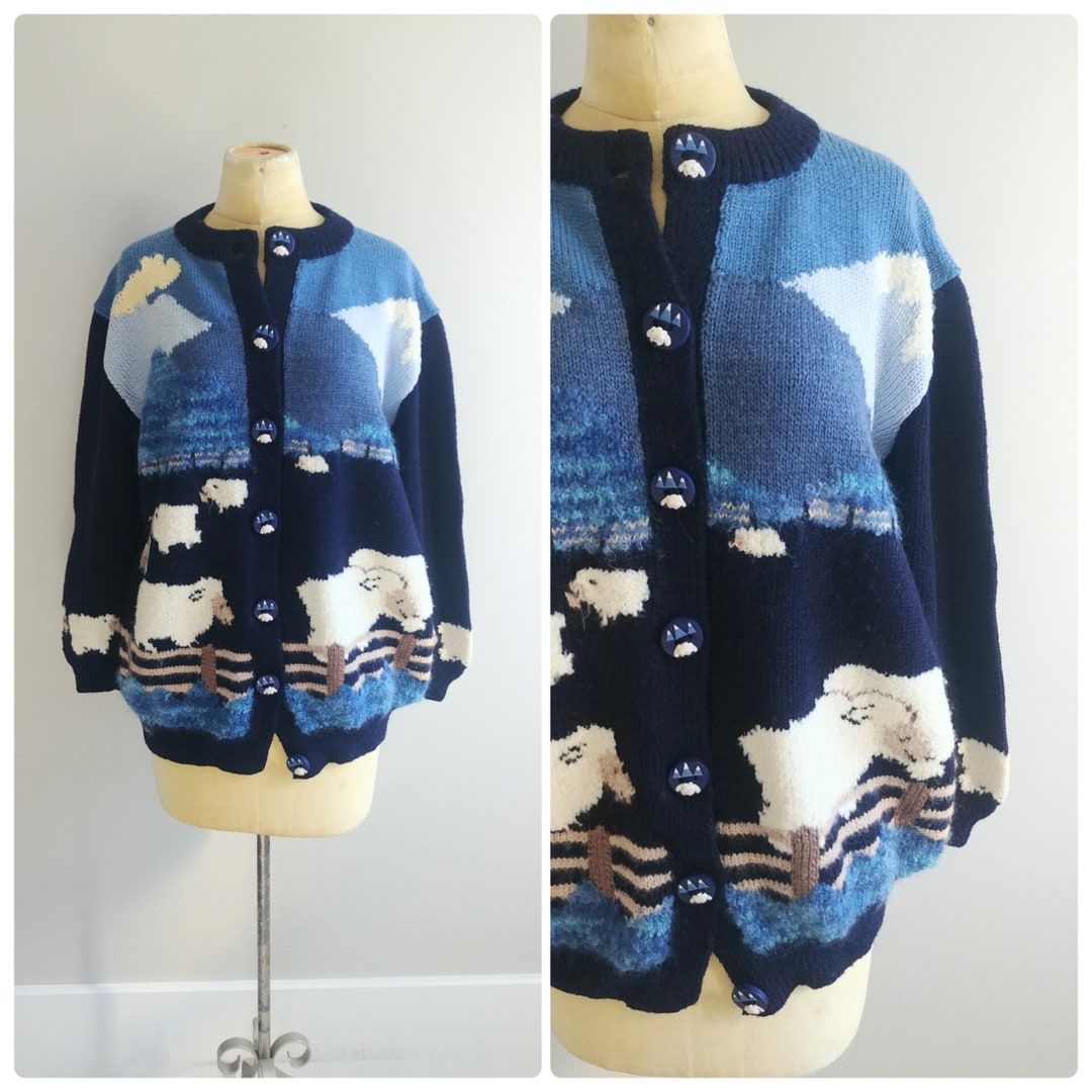 Large Vintage 1990s Novelty Sheep Lamb Sweater Wool Knit Australia Bonz ...