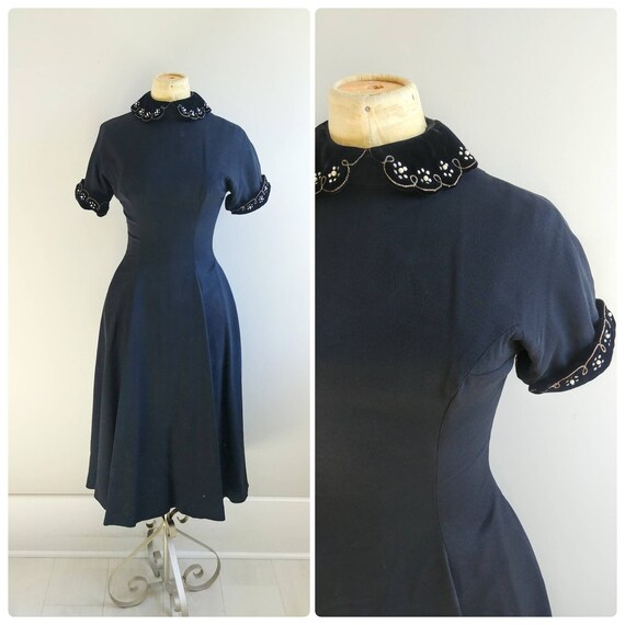 Small Vintage 1950s Black Velvet Rhinestone Peter Pan Collar | Etsy