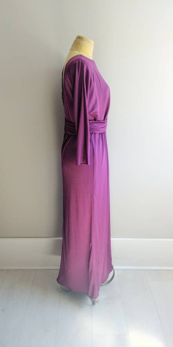 Small Vintage 1970s Slinky Maxi Dress Beaded Purple D… - Gem