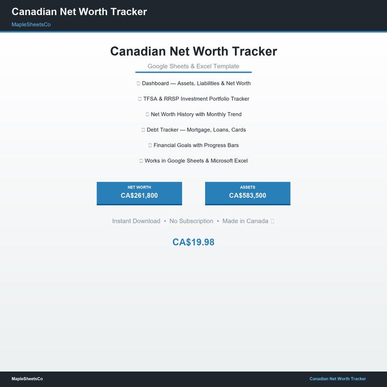 Canadian Net Worth Tracker | TFSA RRSP Personal Finance Spreadsheet ...