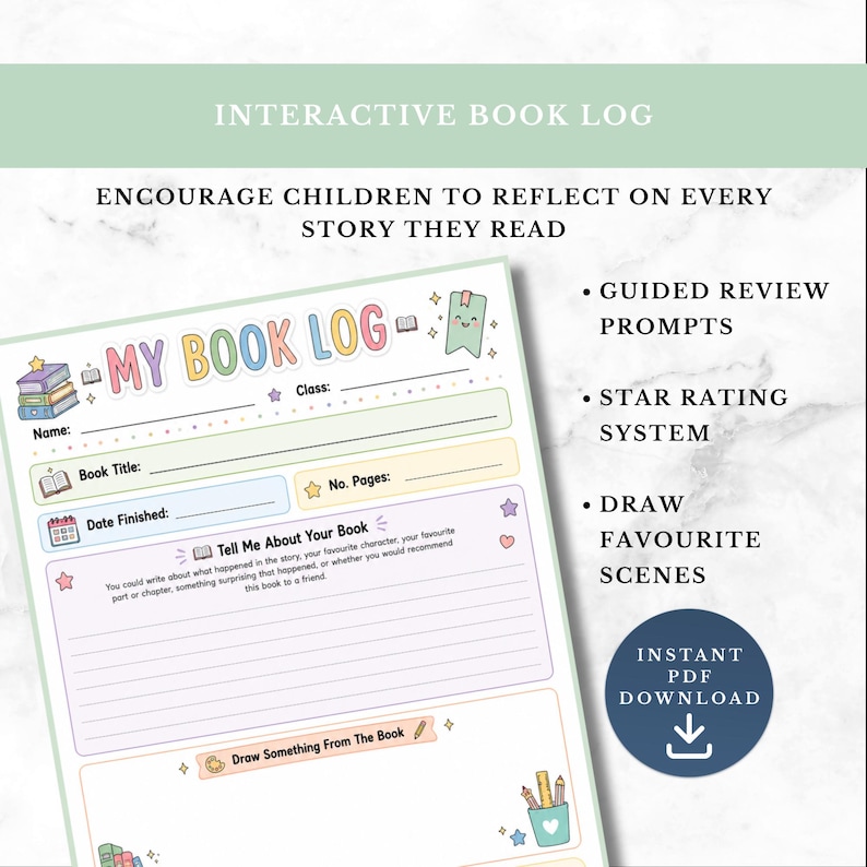 Kids Book Log Printable, Leseantwort Arbeitsblatt, Kinderjournal ...