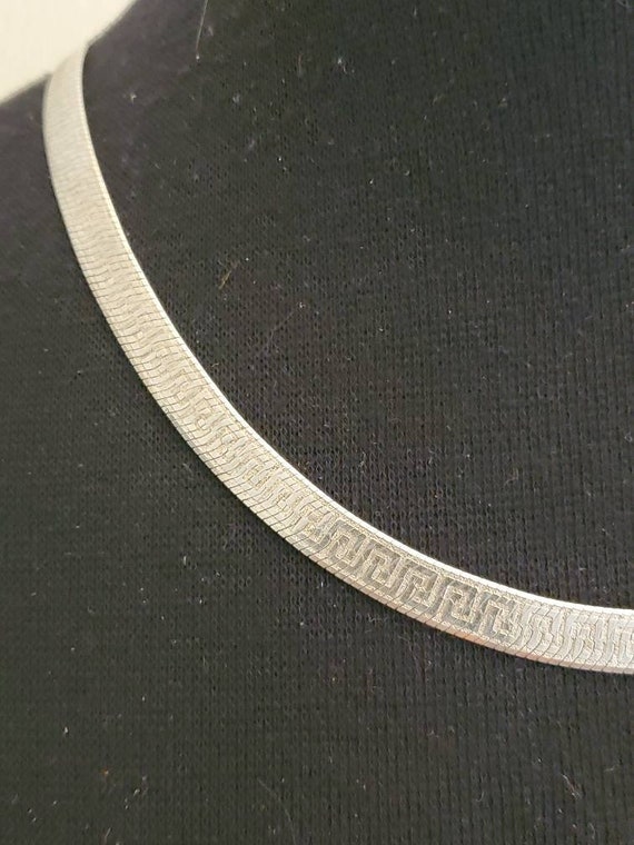 Greek Key Sterling Silver Herringbone 20 Inch Necklace - Gem