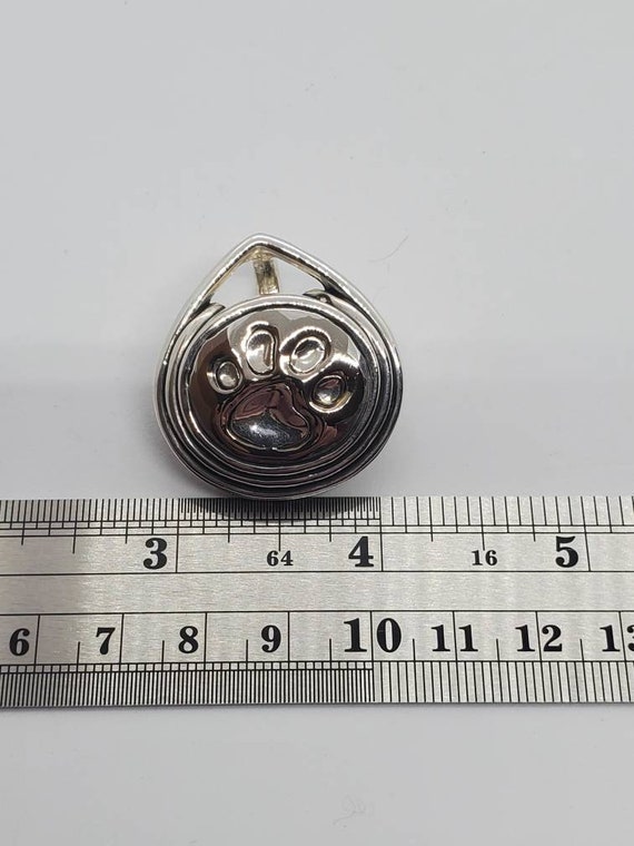 Vintage Signed MJ Dog Paw Silver Plated Brooch Pendant - Gem