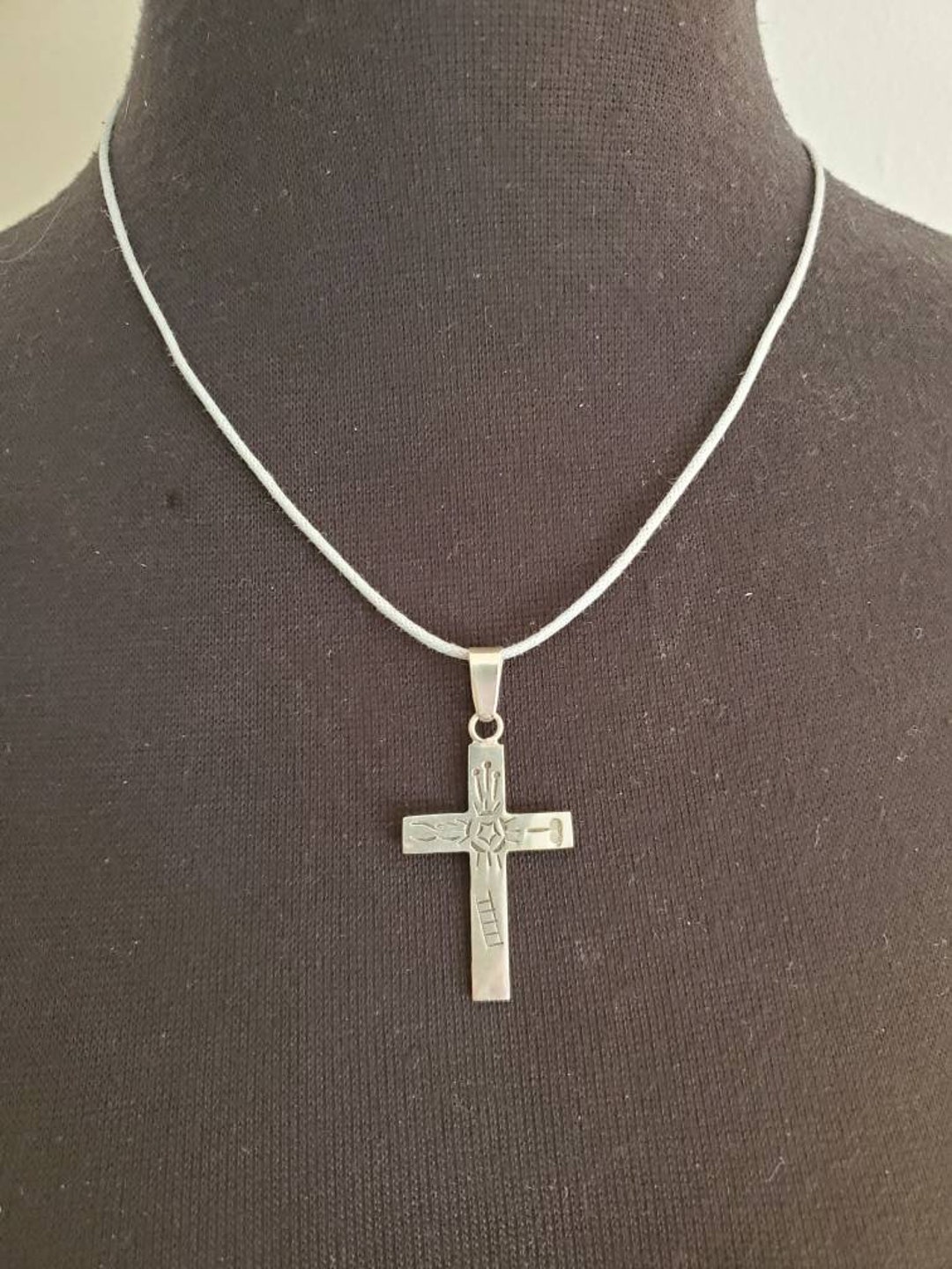 Antique Sterling Silver Engraved Cross Pendant With Attached Bell on 19 ...