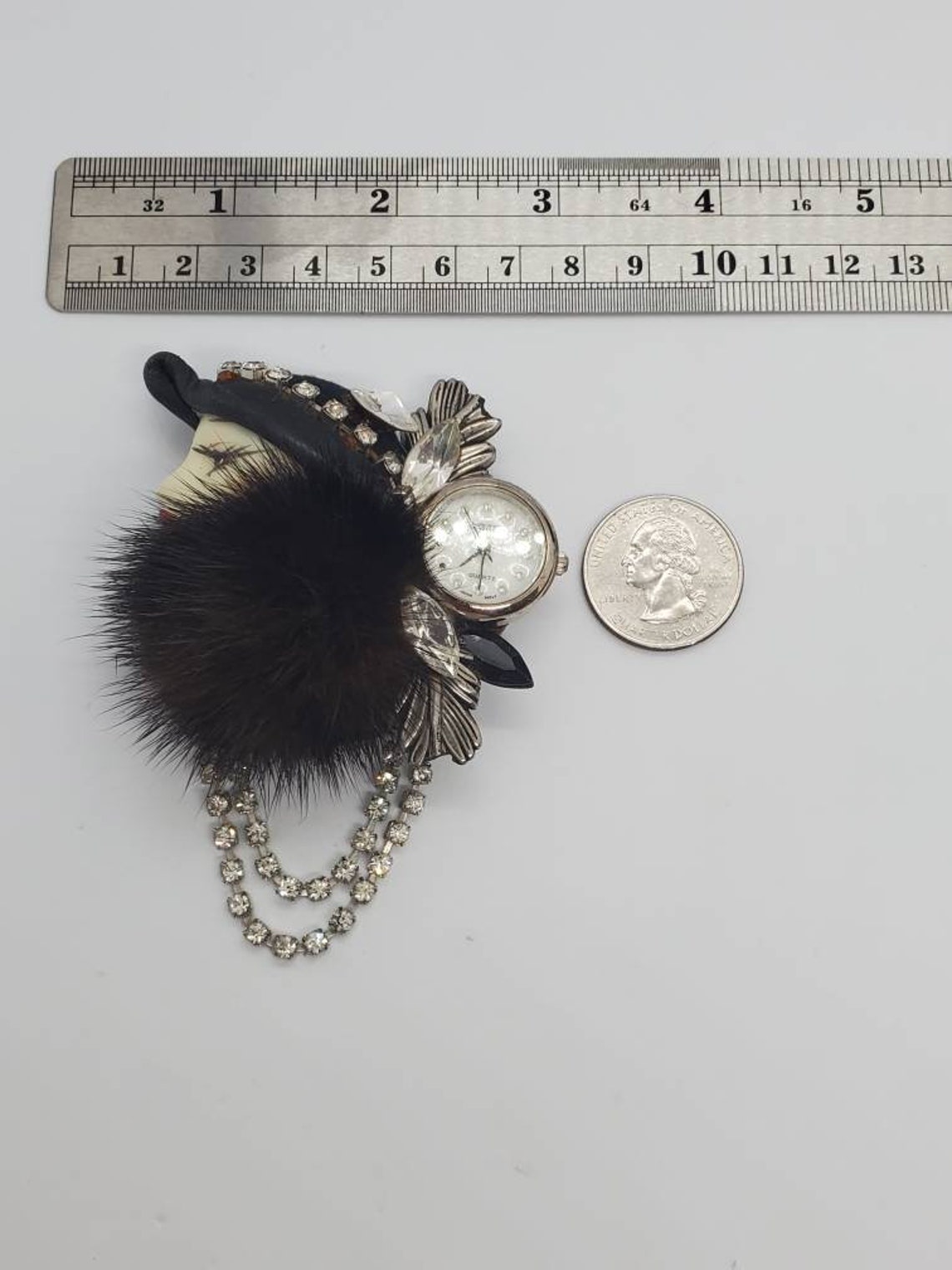 Bonetto 1980s Rhinestone and Fur Clock Brooch Bolo Tie Very - Etsy