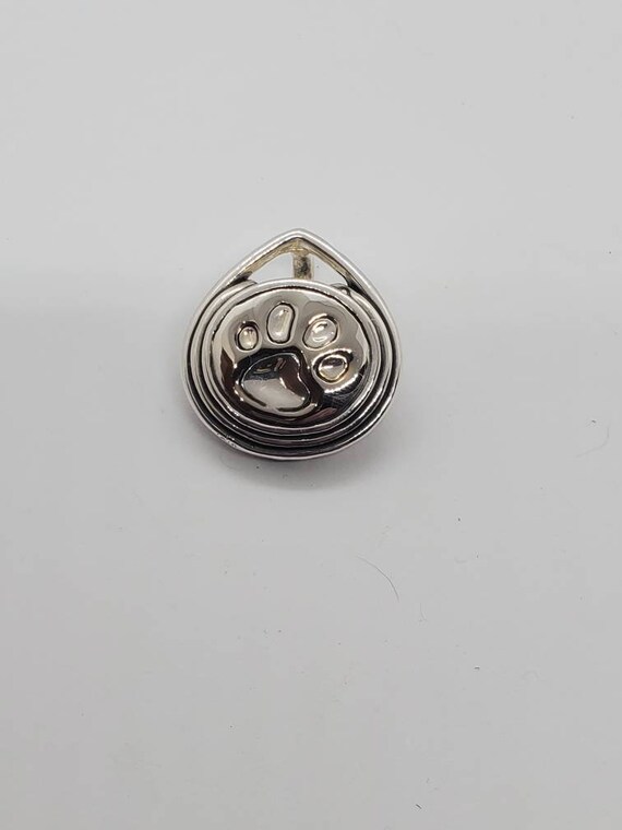 Vintage Signed MJ Dog Paw Silver Plated Brooch Pendant - Gem