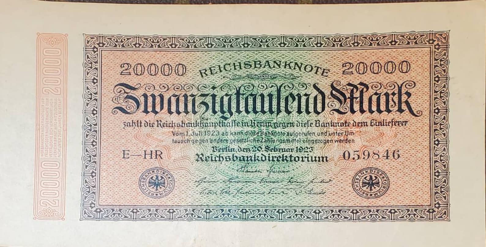 1923 Reichsbank German 20000 Banknote German Mark 1923 | Etsy