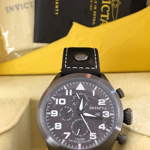Men’s Invicta Watch Blackface With Hematite Casing Black Strap - Etsy