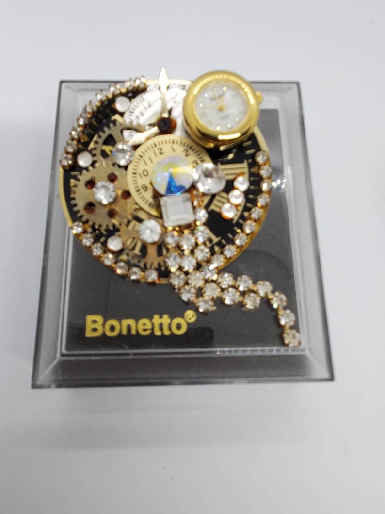 Bonetto 1980s Clock Rhinestone Brooch in Original Box New Old - Etsy