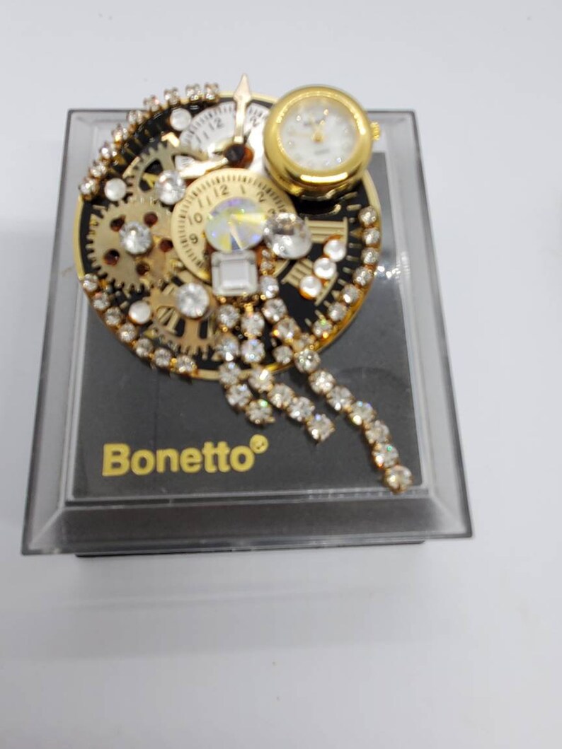 Bonetto 1980s Clock Rhinestone Brooch in Original Box New Old - Etsy