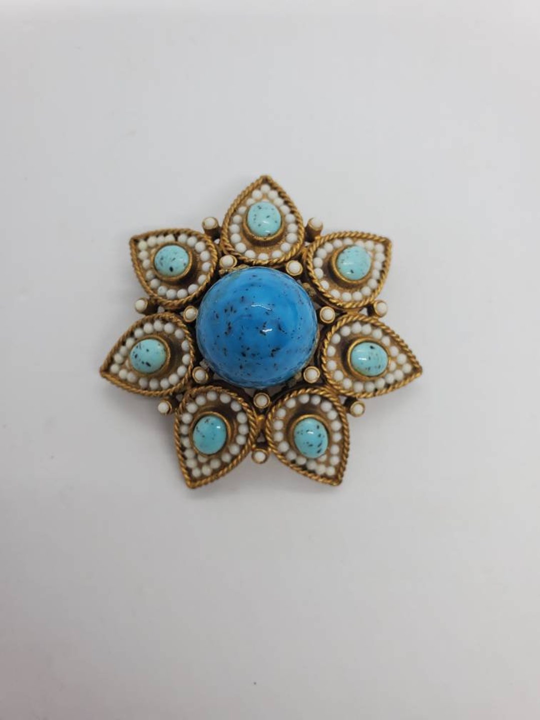Kenneth Jay Lane KJL Faux Turquoise and Faux Pearl Gold Tone Brooch ...