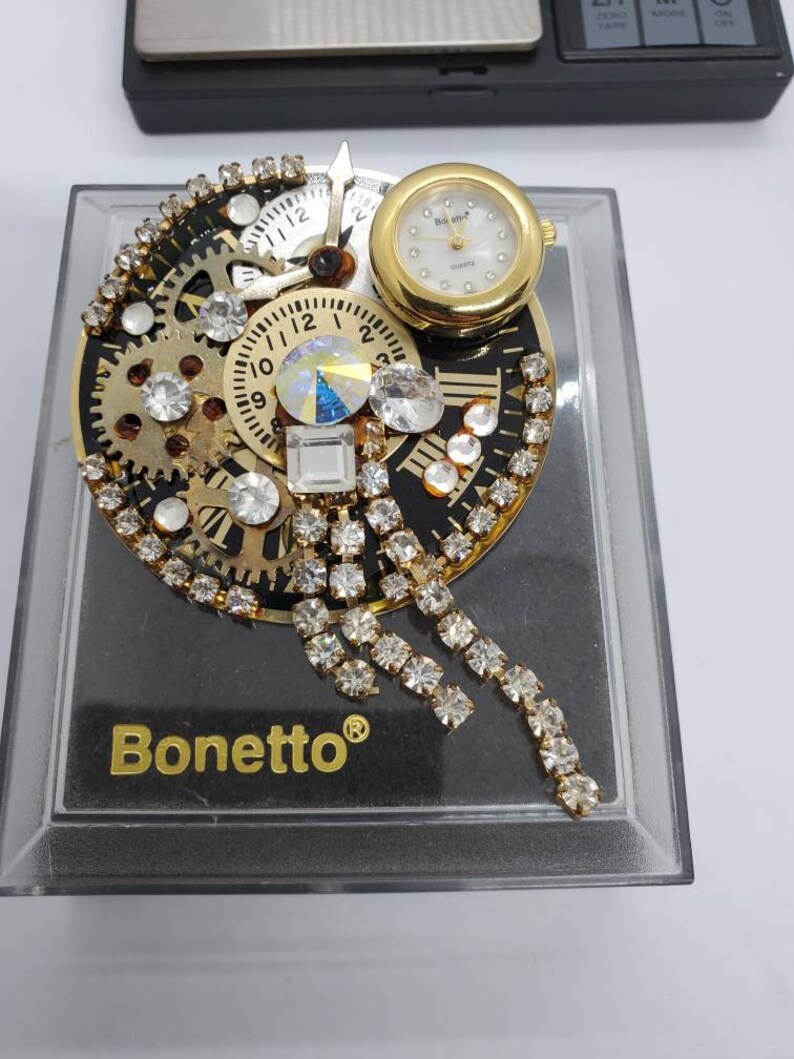 Bonetto 1980s Clock Rhinestone Brooch in Original Box New Old - Etsy