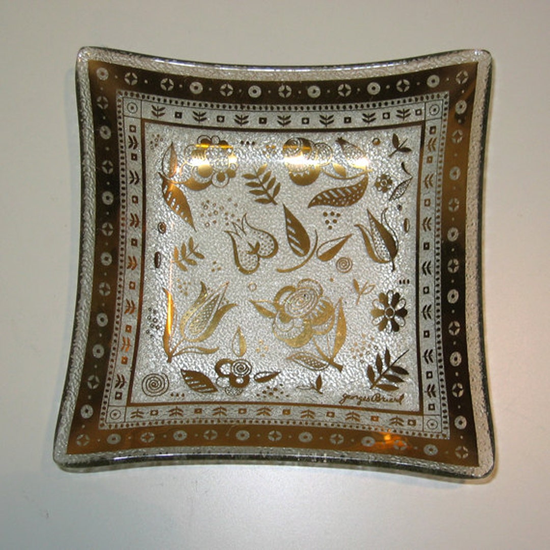 Georges Briard Persian Garden Vintage Slumped Glass Square Tray - Etsy
