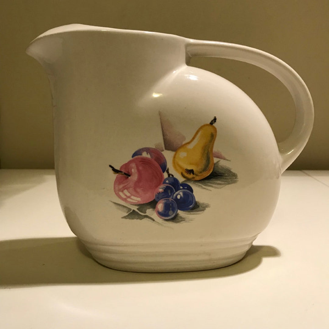 Vintage Edwin Knowles White Utility Ware Pitcher With Fruit Decoration ...