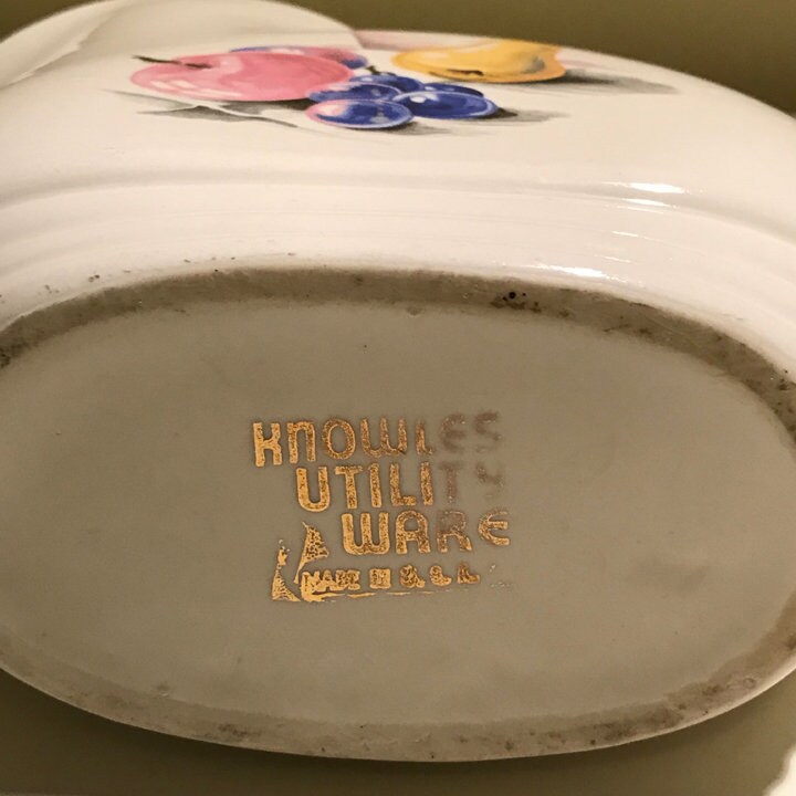 Vintage Edwin Knowles White Utility Ware Pitcher With Fruit Decoration ...