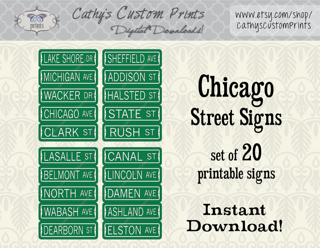 20 Chicago Printable Signs, Set of 20, Printable Michigan Ave Signs ...