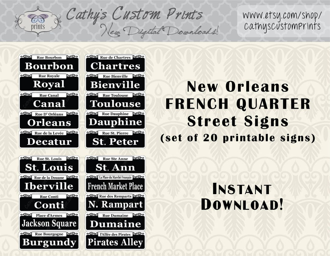 20 New Orleans French Quarter Printable Signs, Set of 20, Printable ...