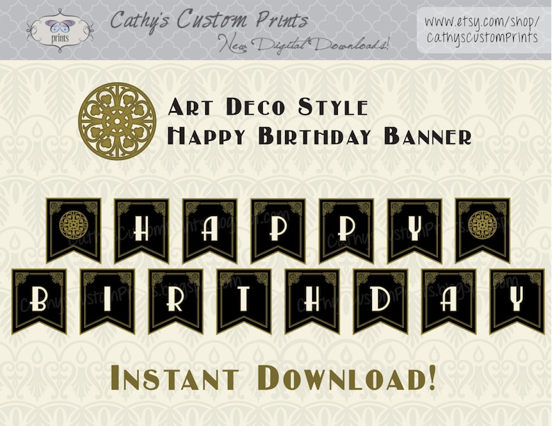 Art Deco 1920's Happy Birthday Printable Banner, Party Decor, Roaring ...