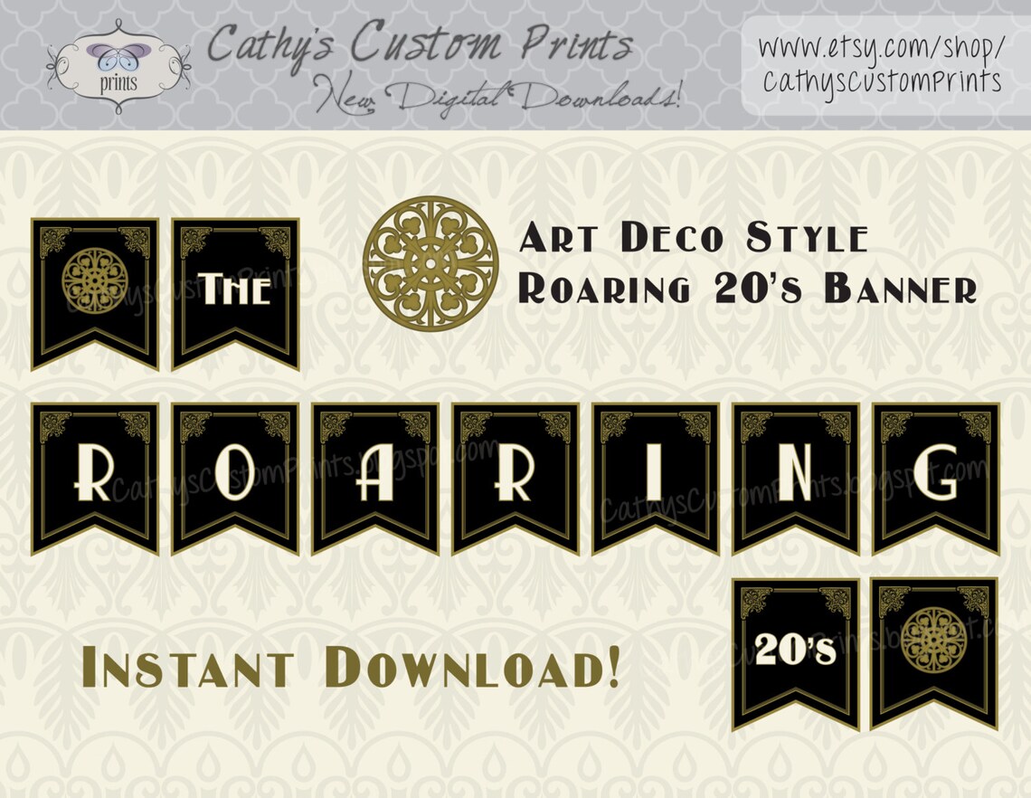 Art Deco the Roaring 20's Printable Banner, Party Decor, Roaring 20's ...