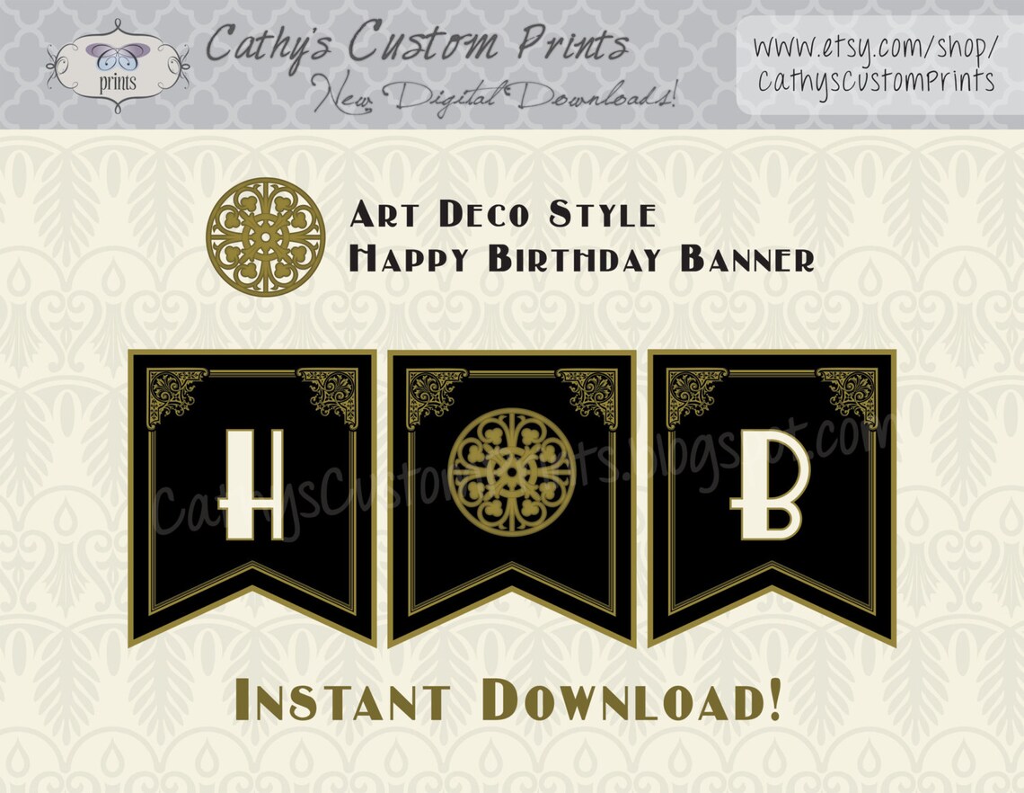 Art Deco 1920's Happy Birthday Printable Banner, Party Decor, Roaring ...