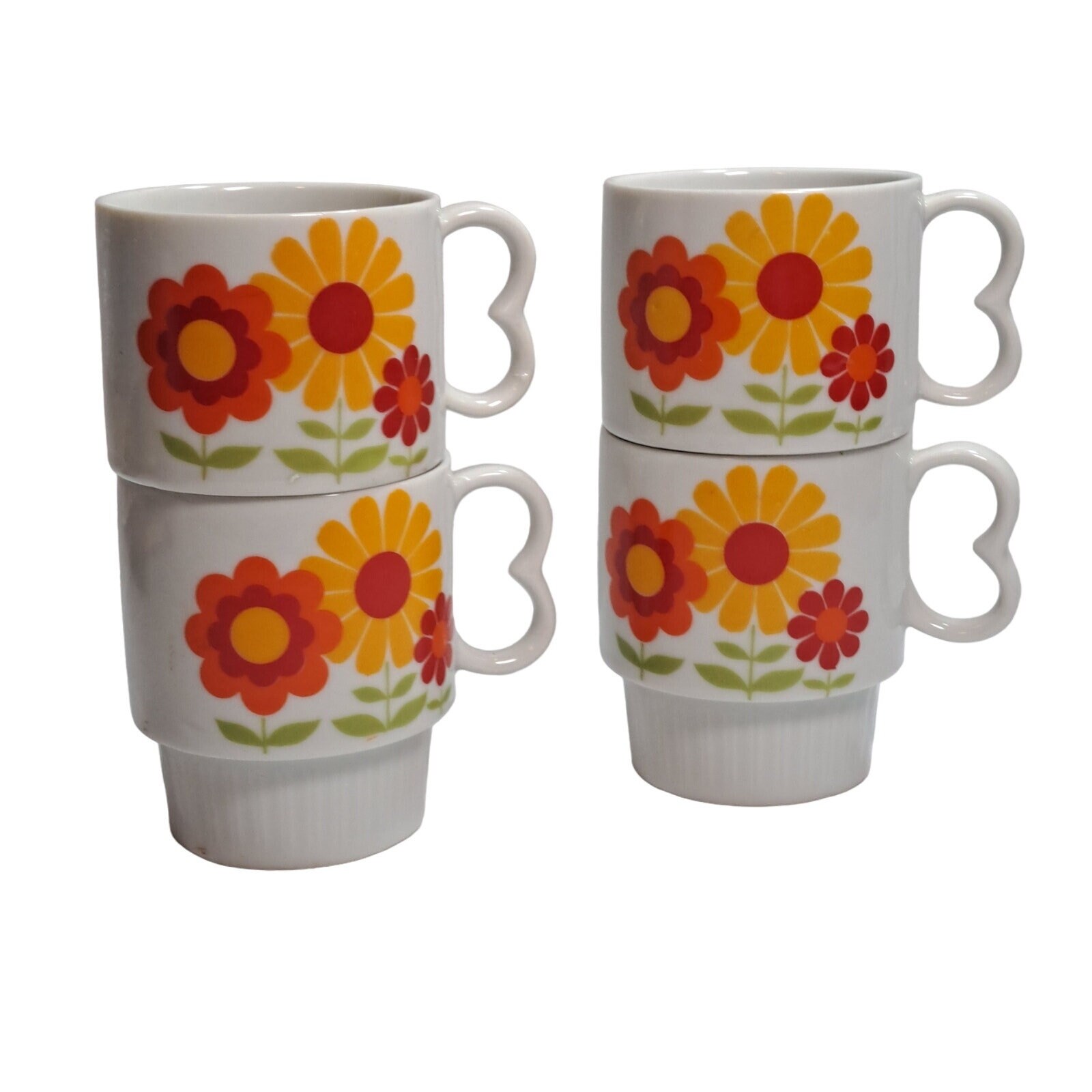 Vintage 1960s-70s Flowered Coffee Mugs Made in Japan Stackable Mid ...