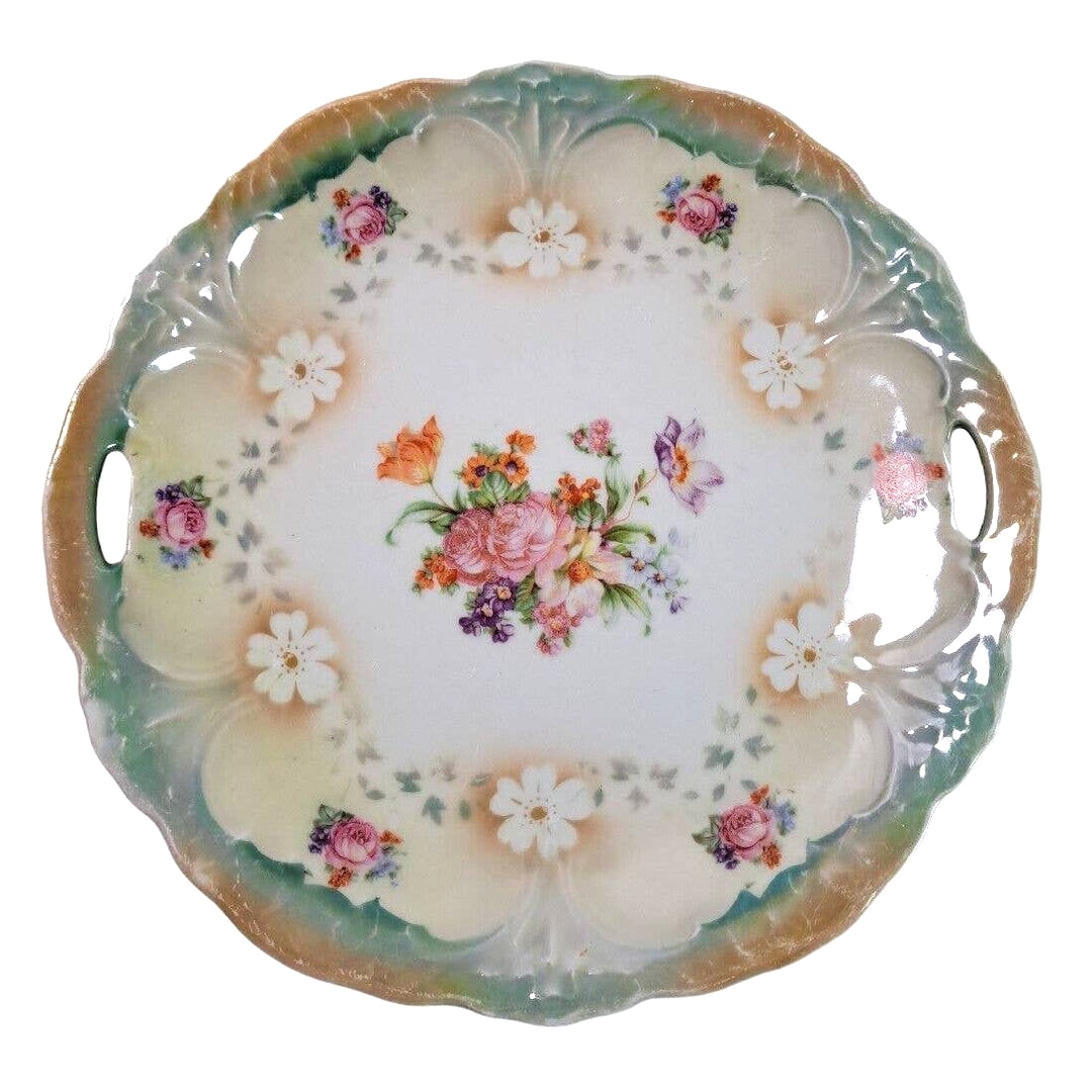Vintage Bavaria Plate Hand Painted Floral White Gold Blue Green Pink - Etsy