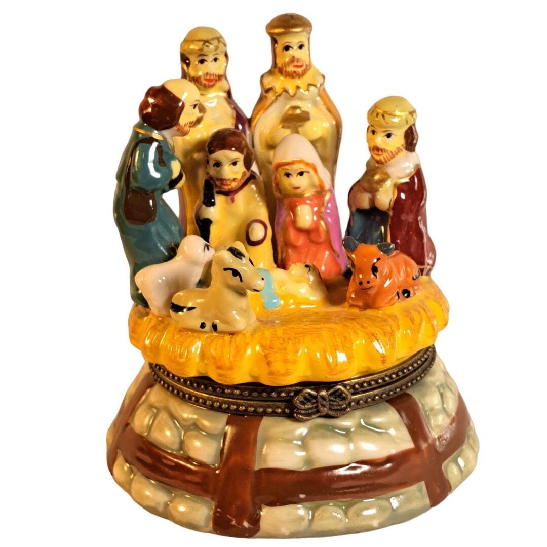 Vintage Nativity Holy Family Wise Men Shepherd Trinket Box 3 Inches - Etsy