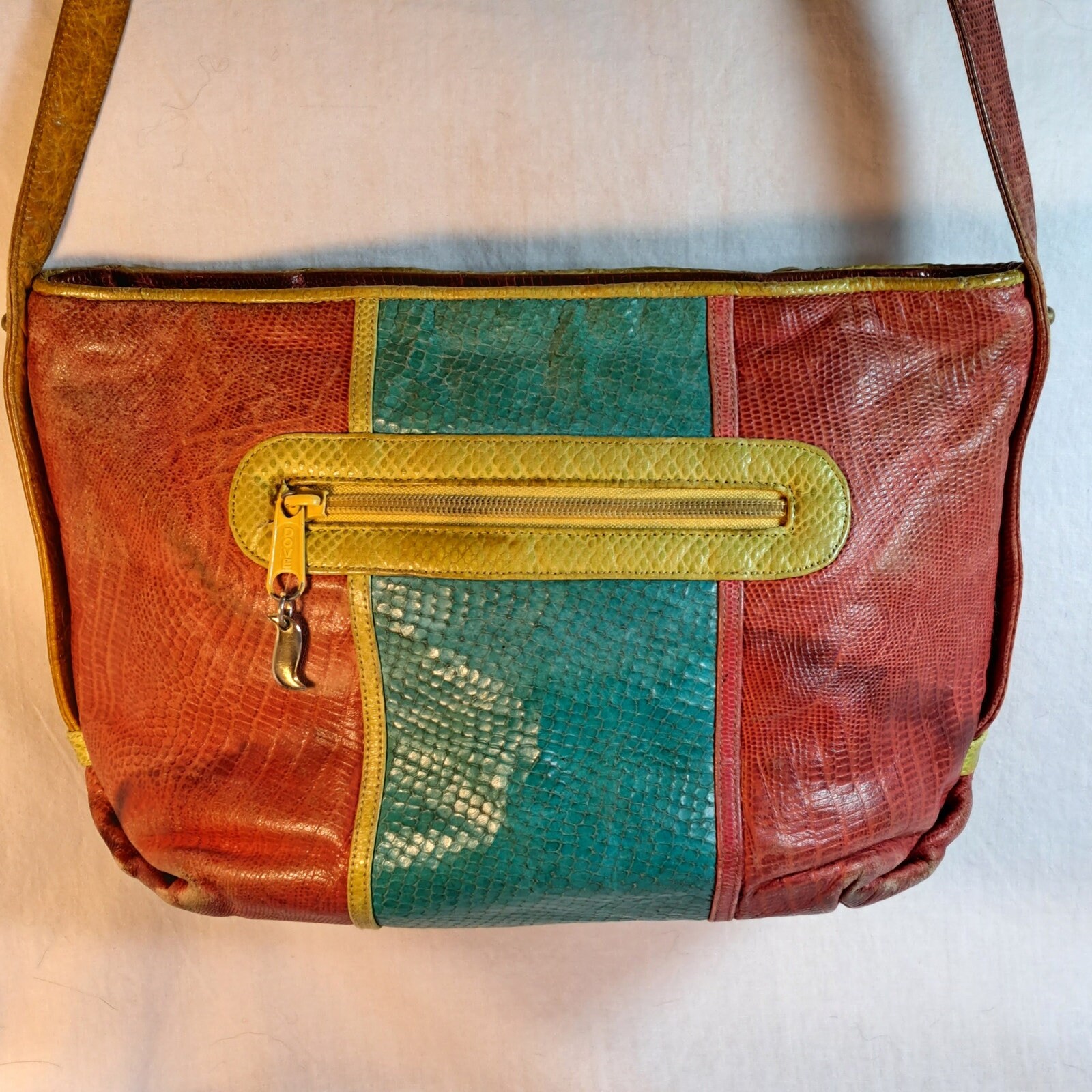 Vintage Sharif 1980s Colorful Gold Red Blue Leather Shoulder Bag Purse ...