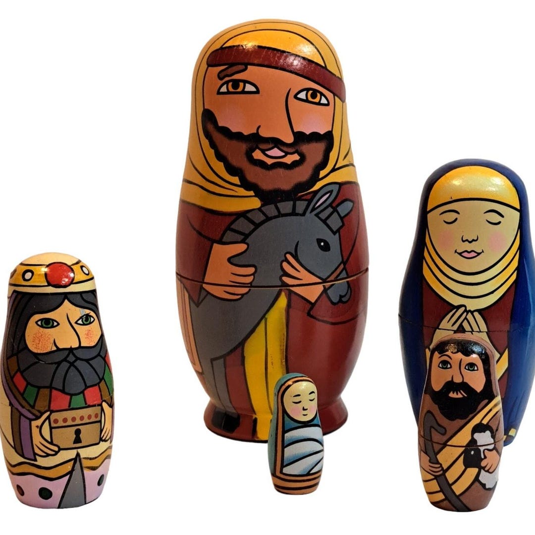 Bits and Pieces Wood Nesting Holy Family Joseph, Mary, Wiseman ...