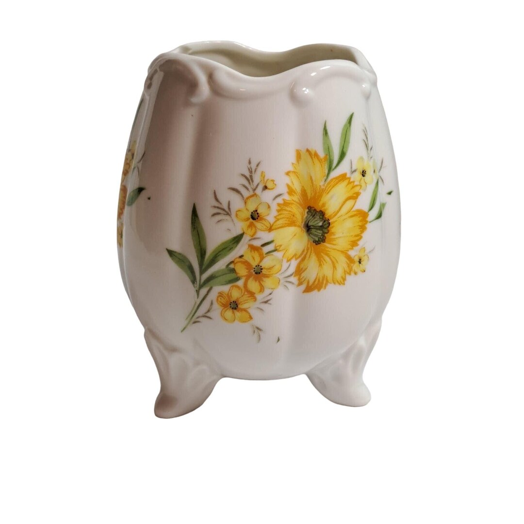 Vintage Inarco Japan Egg Shaped Footed Vase Transferware With Yellow ...