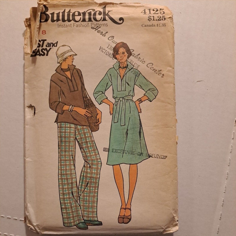 Vintage 1976 Sewing Pattern Butterick 4125 Miss 8 Dress Tunic Pant Belt ...