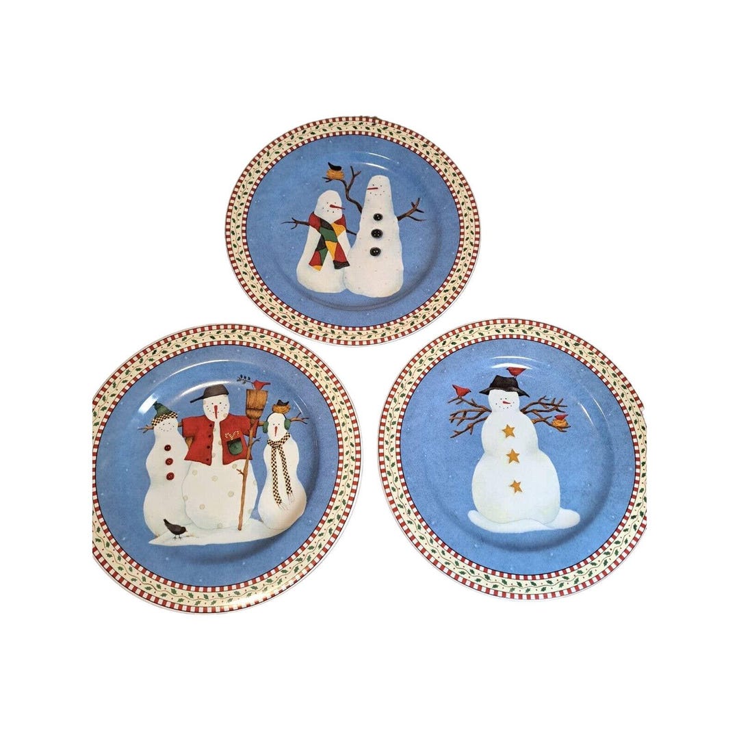 Debbie Mumm Christmas Plates Dishes (3) Rustic Cottage 8" Vintage 1990s ...