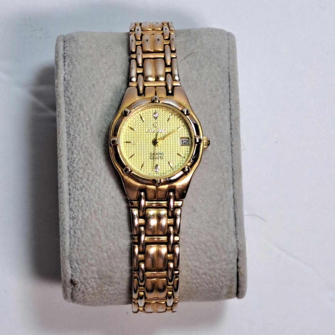 Vintage Lady Elgin Diamond Quartz Watch Gold Tone Metal Round Face ...