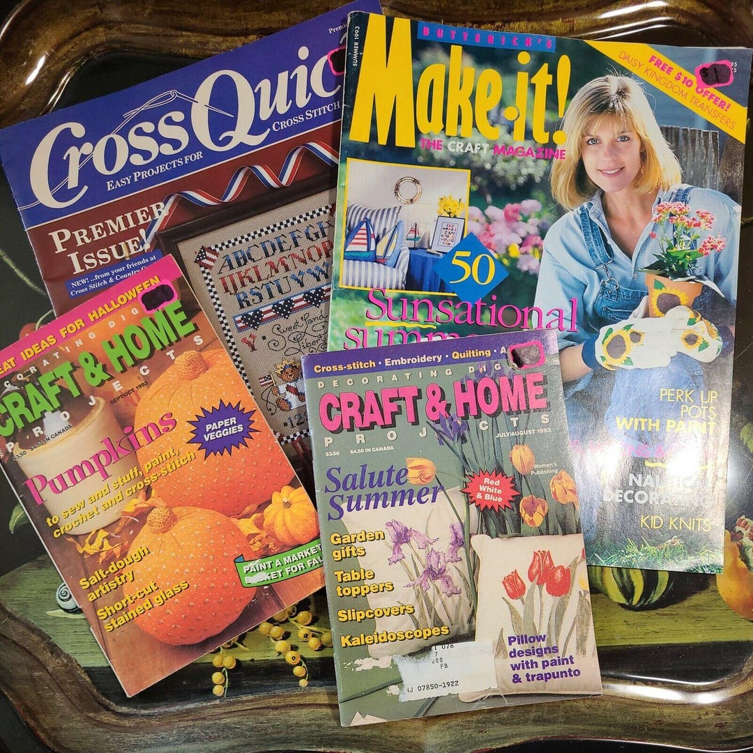 Vintage Craft Magazines 4 Cross Quick 1988 Make It 1993 Craft & Home 2 ...