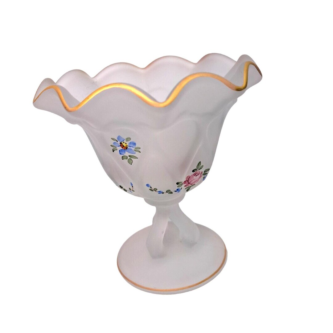 Westmoreland Vintage 1970s Satin Frosted Glass Hand Painted Fluted ...