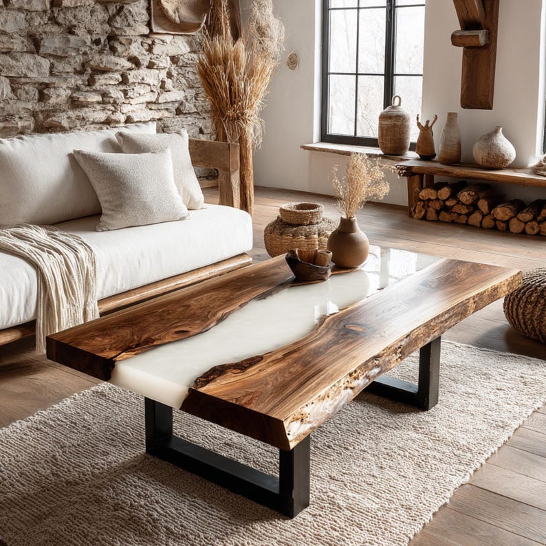 Handmade Walnut Epoxy River Coffee Table, Live Edge Wood Centerpiece - Etsy